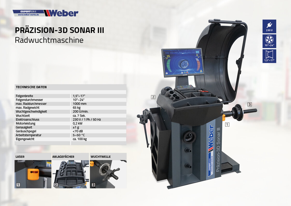 PKW Radwuchtmaschine Weber Expert Serie Präzision-3D Sonar III - Webe, 2.499,00